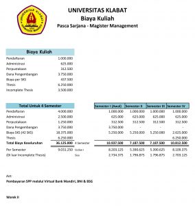 Biaya Perkuliahan – Universitas Klabat